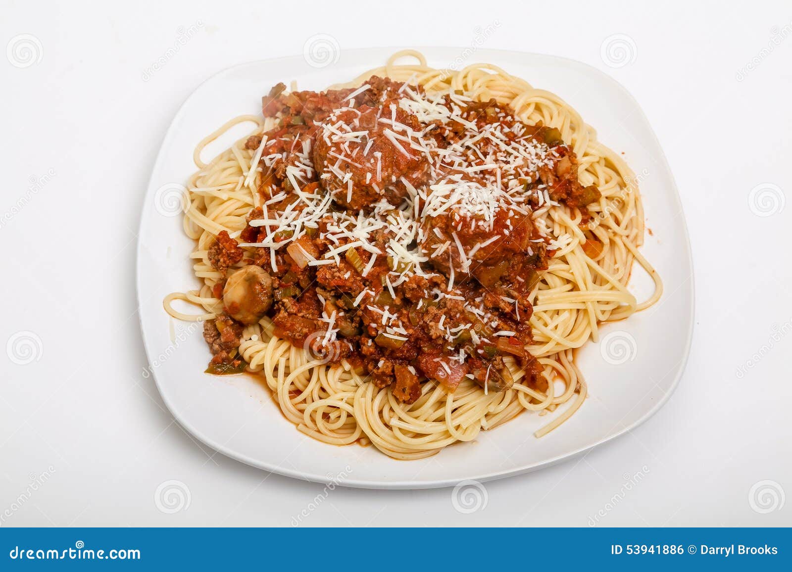 Spaghetti Bolognese in Square White Plate Stock Photo - Image of dish ...