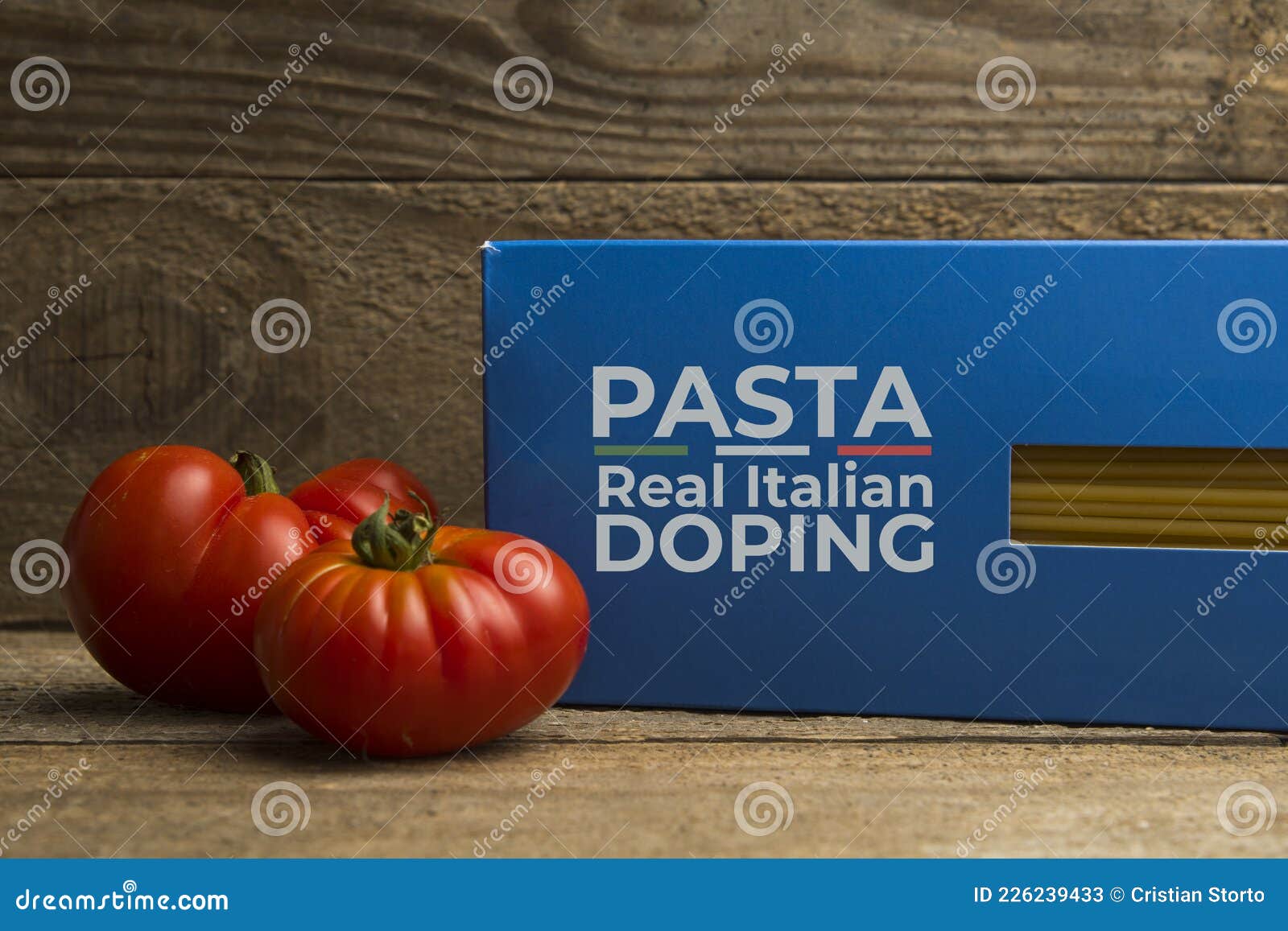 Spaghetti Box and Two Tomatoes with the Text Pasta Real Italian Doping ...