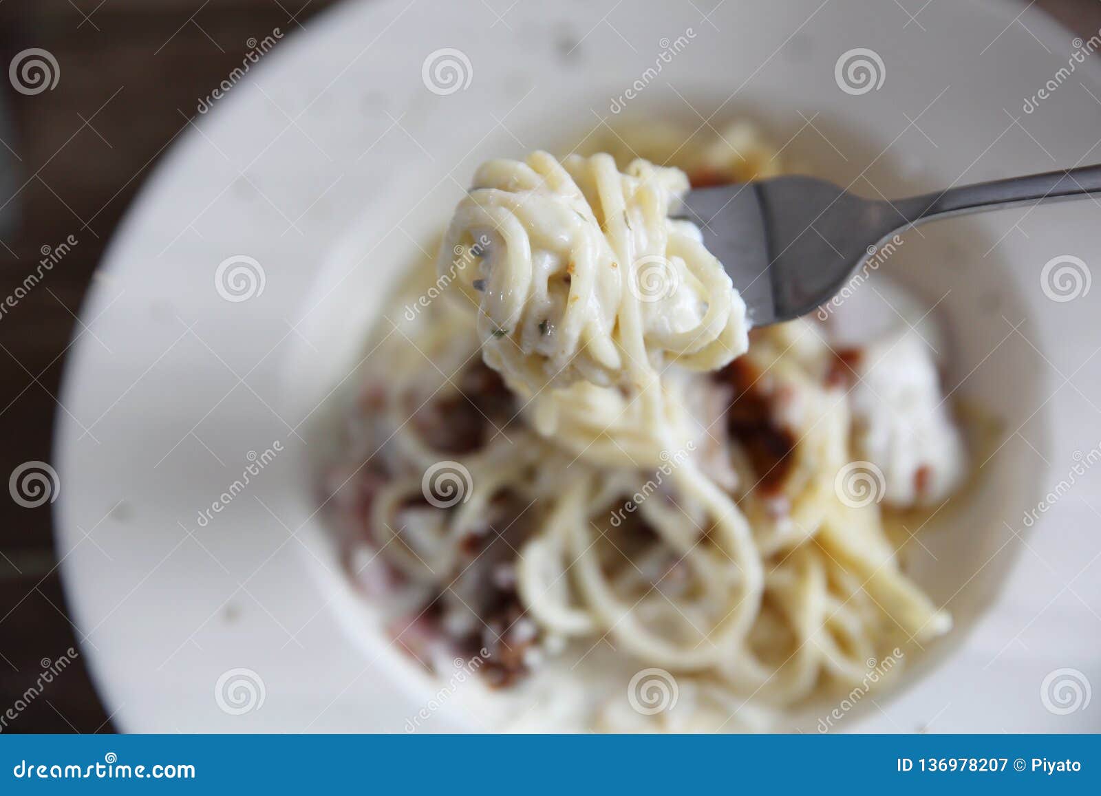 Spaghetti Carbonara with Bacon and Cheese Stock Image - Image of cream ...