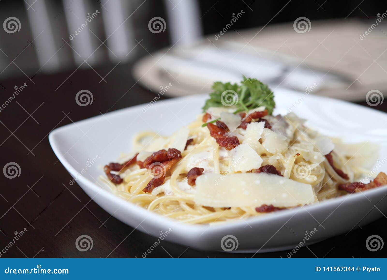 Spaghetti Carbonara with Bacon and Cheese Stock Photo - Image of eggs ...