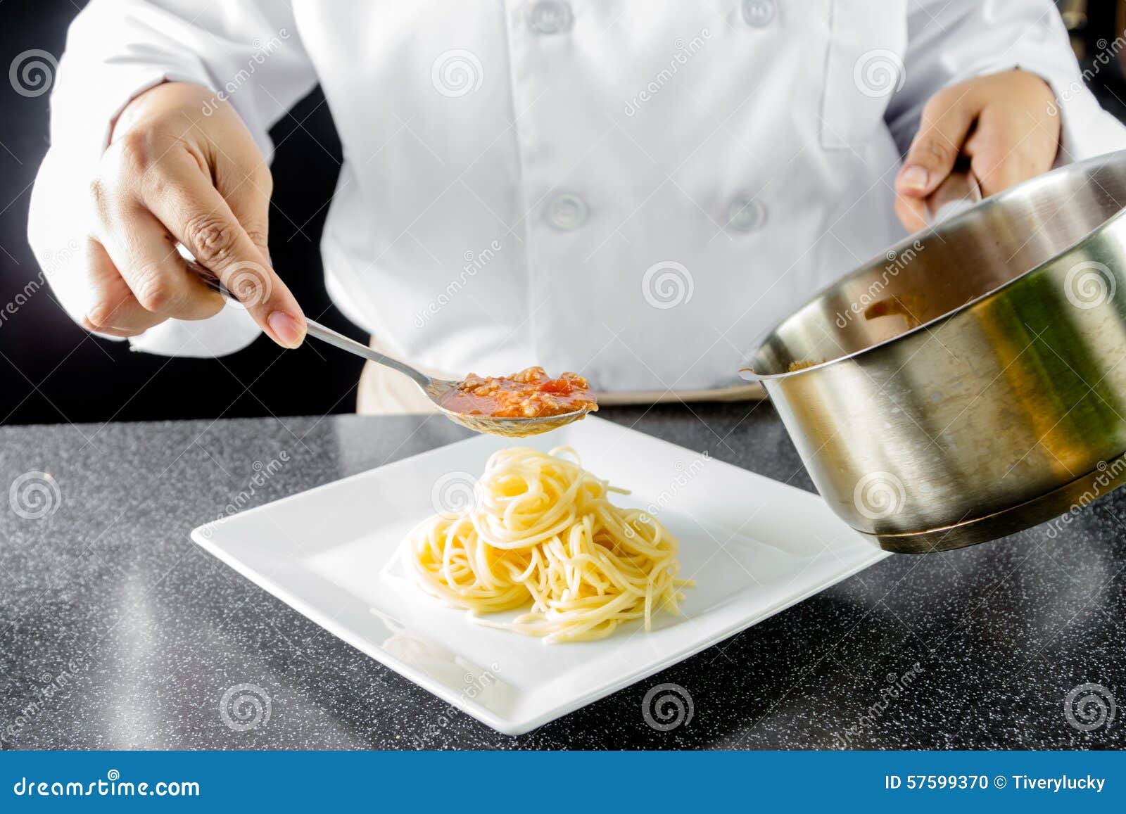 Spaghetti stock photo. Image of cooked, basil, meal, pasta - 57599370