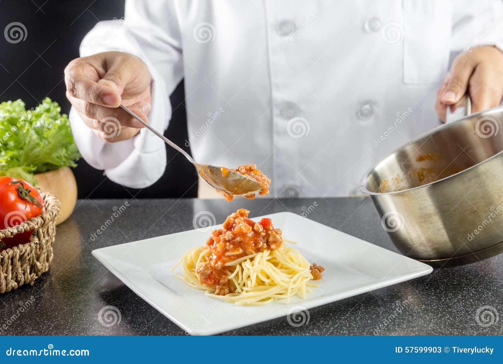 Spaghetti stock image. Image of italy, juicy, basil, dinner - 57599903