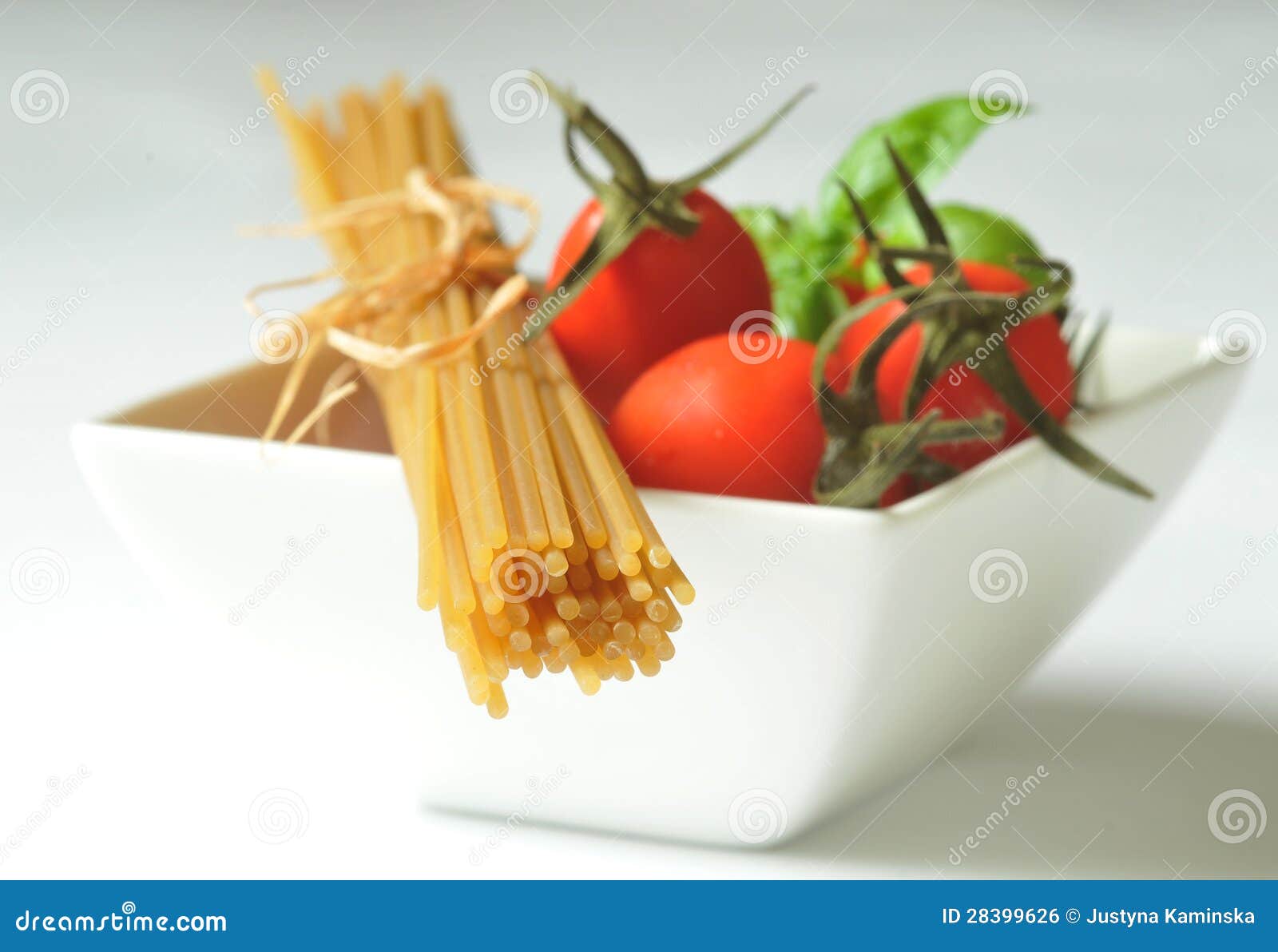 Spaghetti, Cherry Tomatoes and Fresh Basil Stock Photo - Image of ...