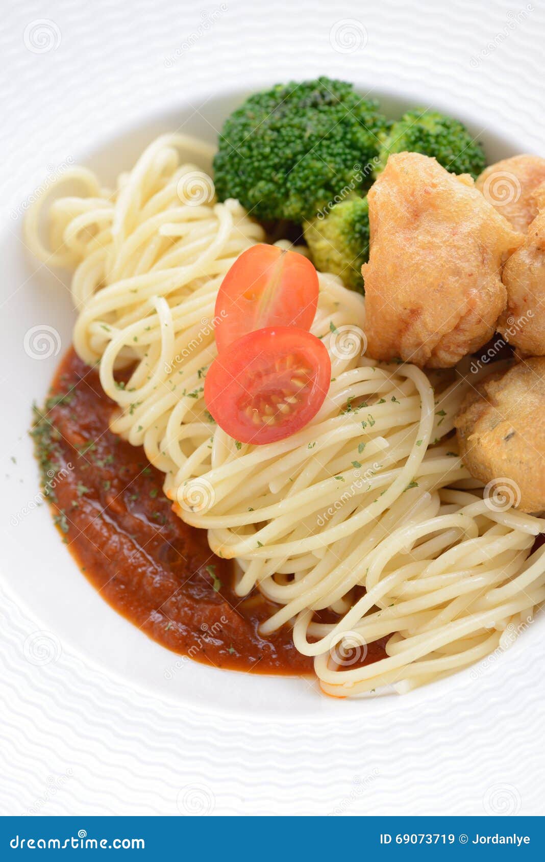 Spaghetti with Chicken Nuggets Stock Image - Image of gastronomy ...