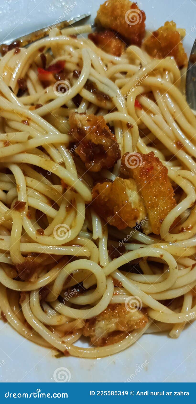 Spaghetti with Chicken Nuggets for a Filling Lunch Stock Image - Image ...