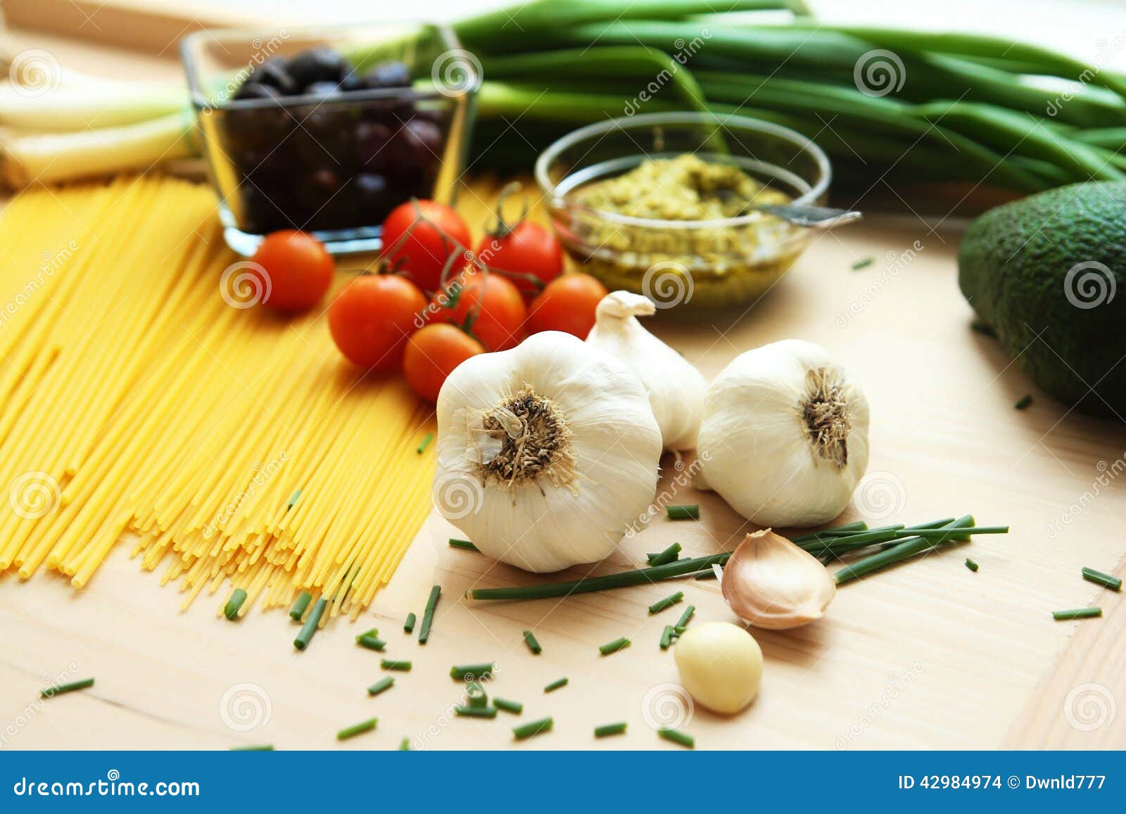 Spaghetti Cooking Ingredients Stock Photo - Image of garlic, spices ...