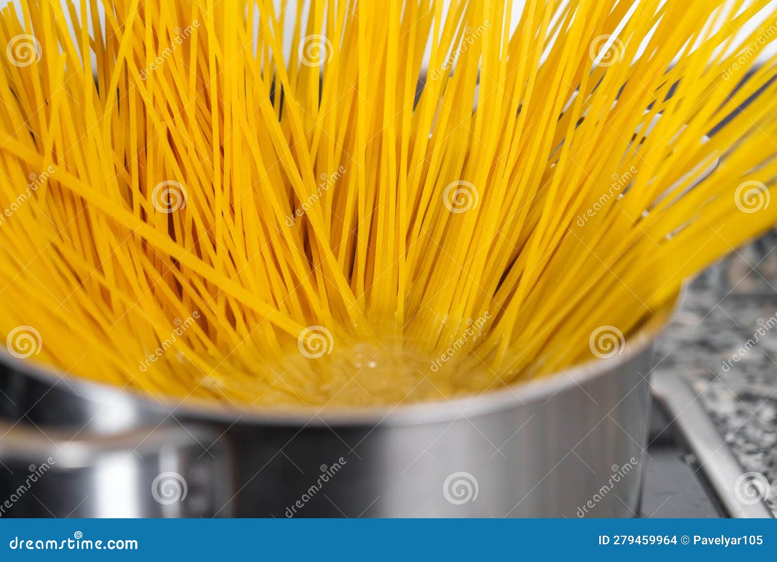 Spaghetti Cooking in a Pot of Boiling Water on an Stove Stock Photo ...