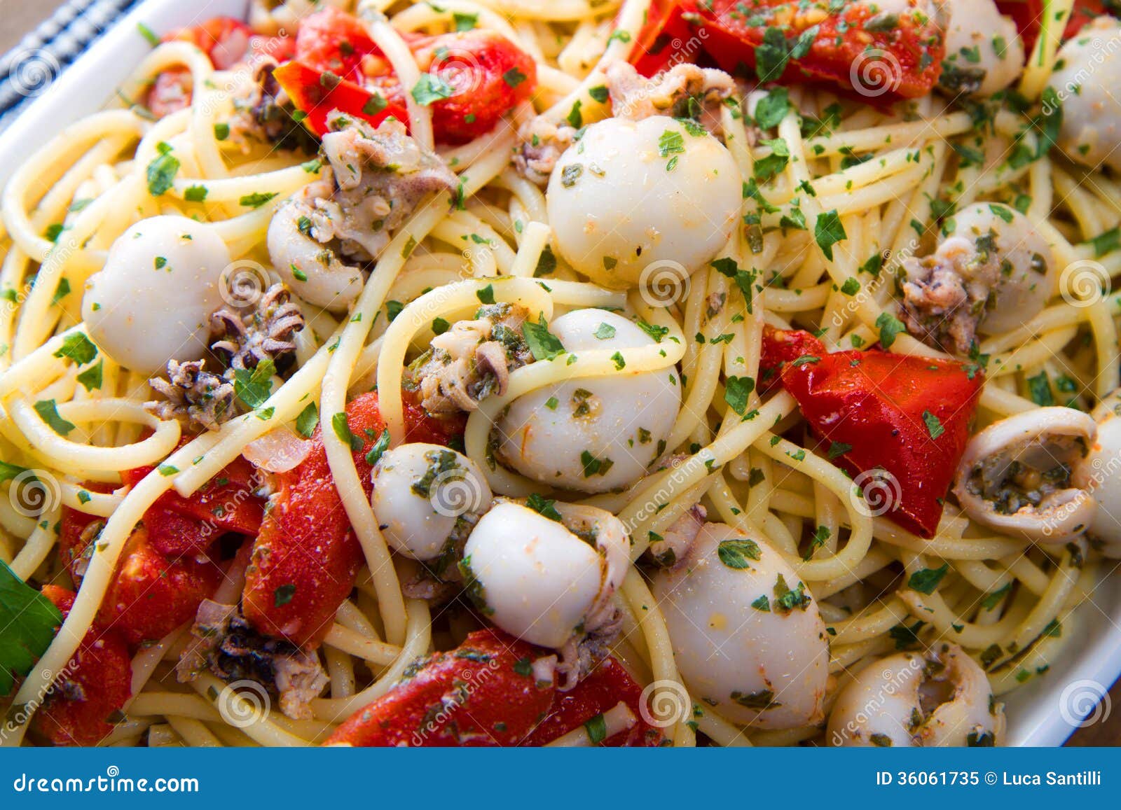 Spaghetti with Cuttlefish and Tomatoes Stock Image - Image of healthy ...