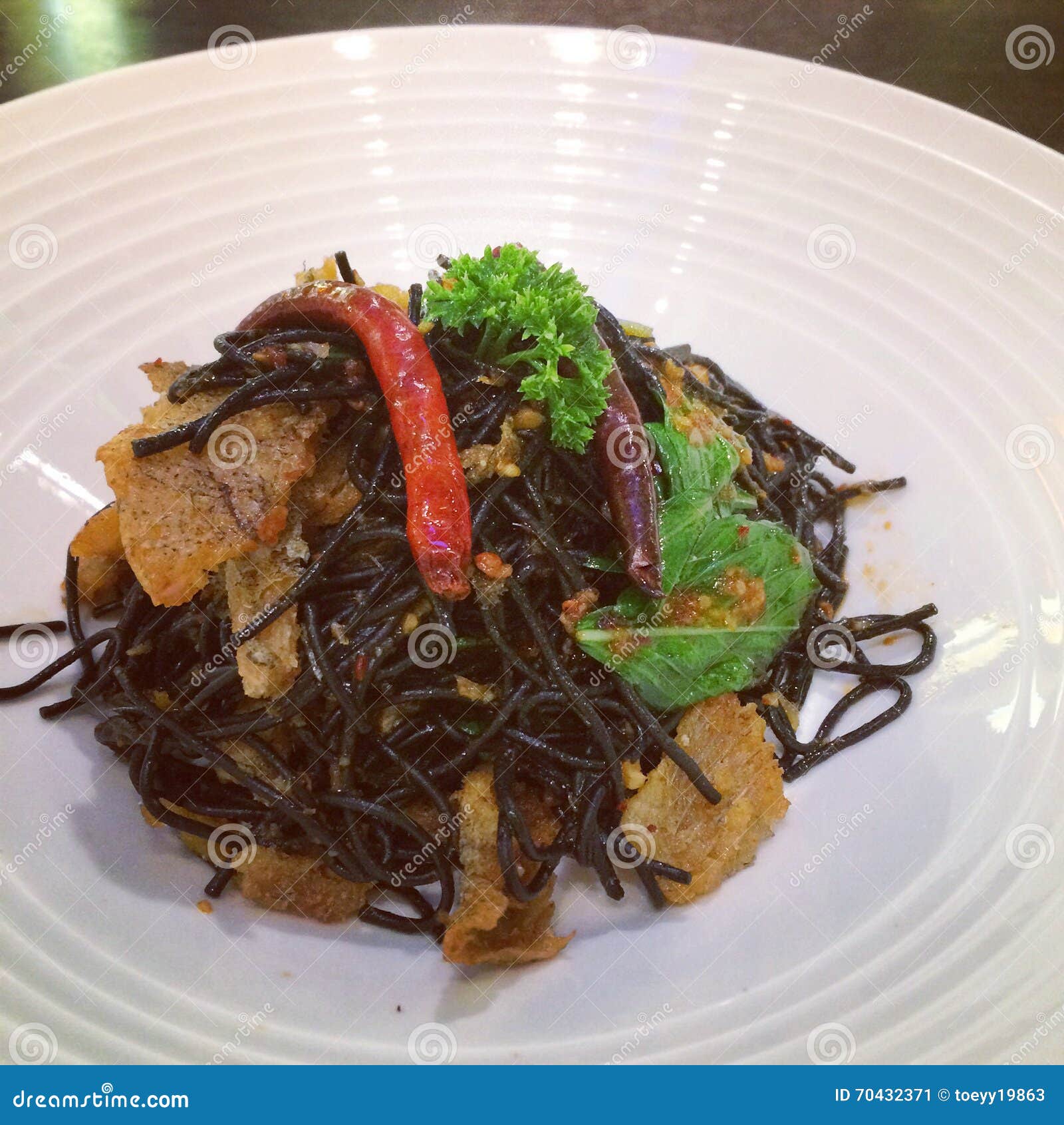 Spaghetti with Deep Fried Fish Stock Image - Image of spicy, spice ...