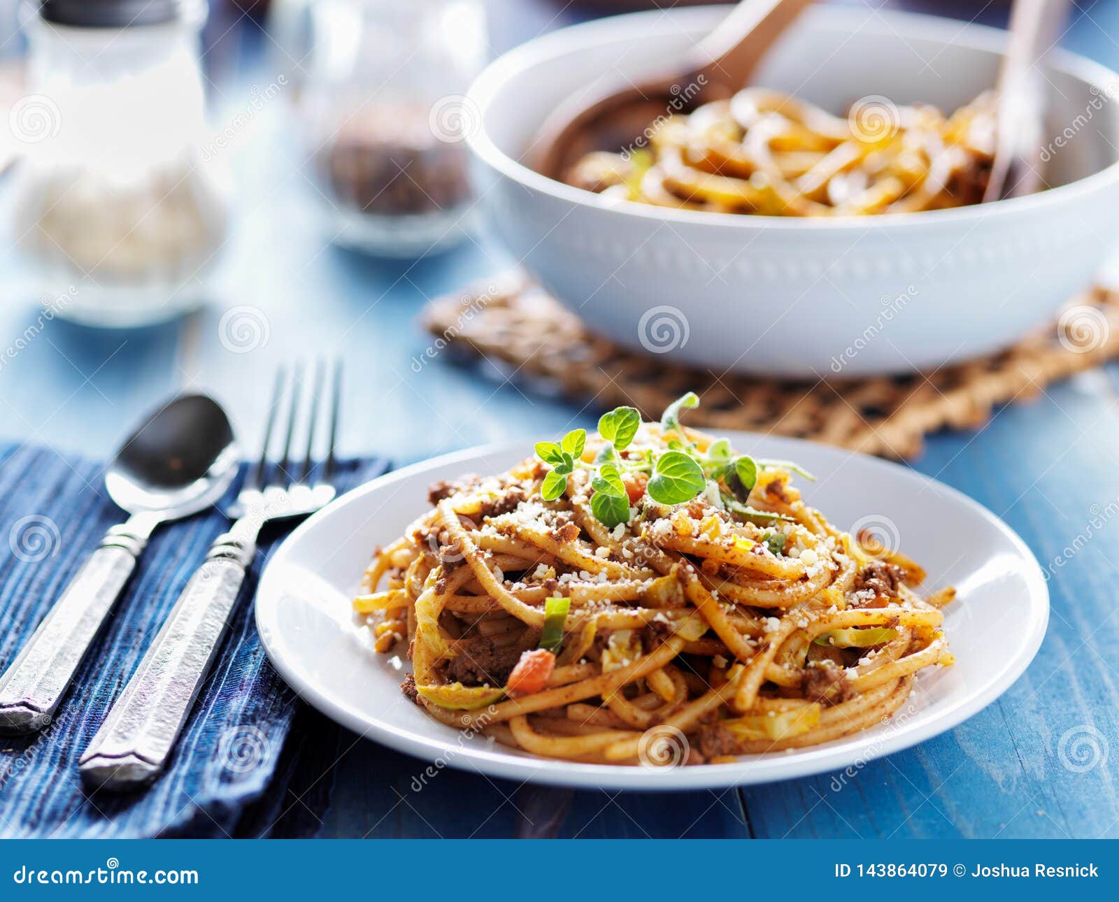 Spaghetti Dinner with Beef, Parmesan and Oregano Stock Image - Image of ...