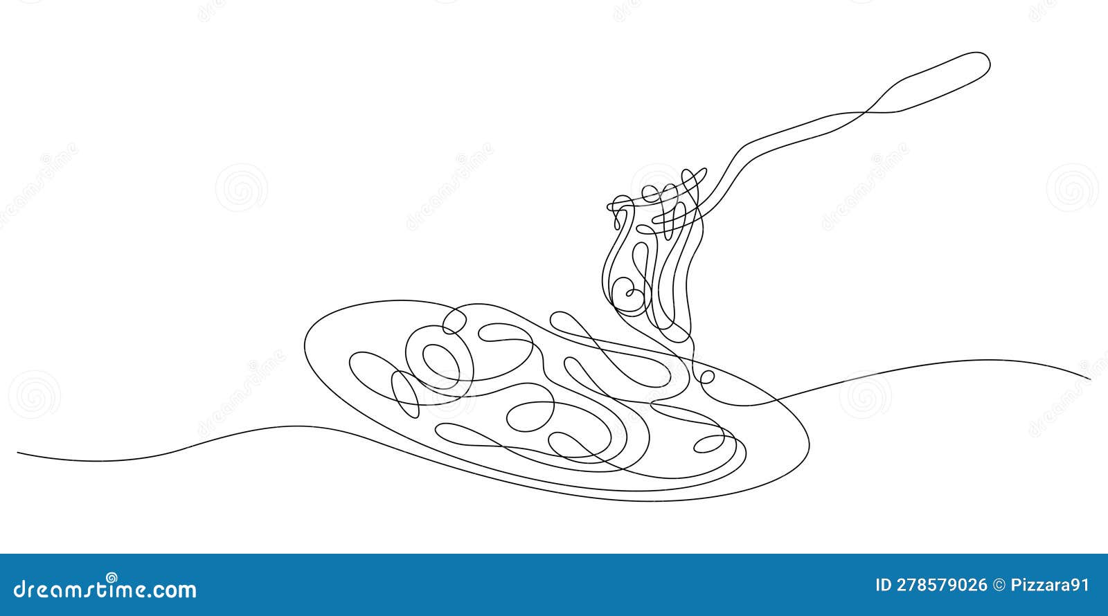 Spaghetti Dish Menu In One Line Drawing Continuity Linear Style Vector ...