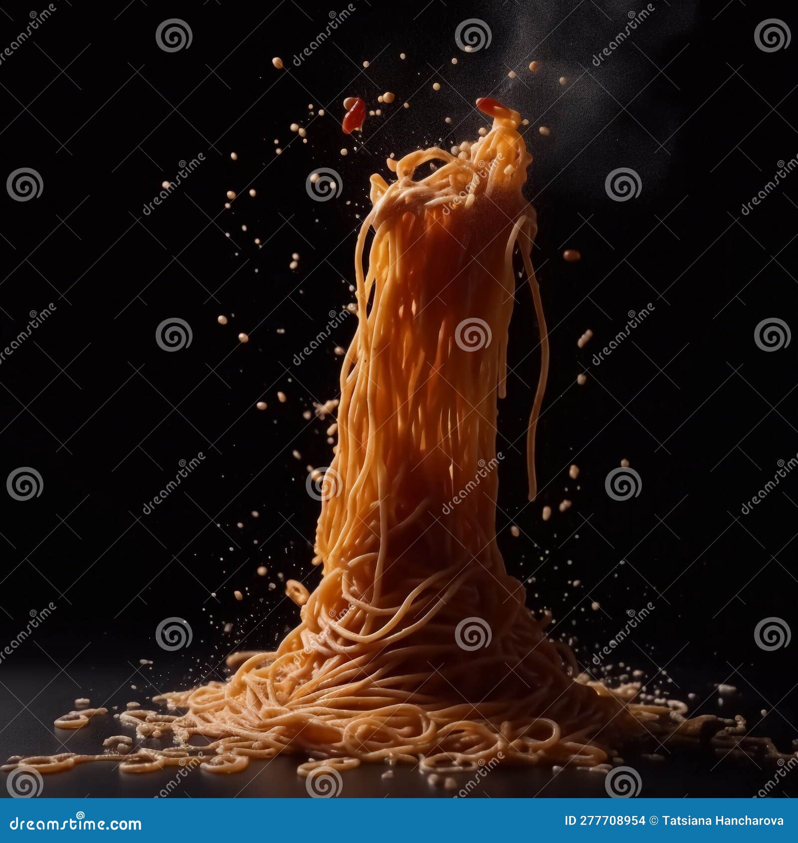 Spaghetti Explodes on a Dark Background. Creative Still Life Stock ...