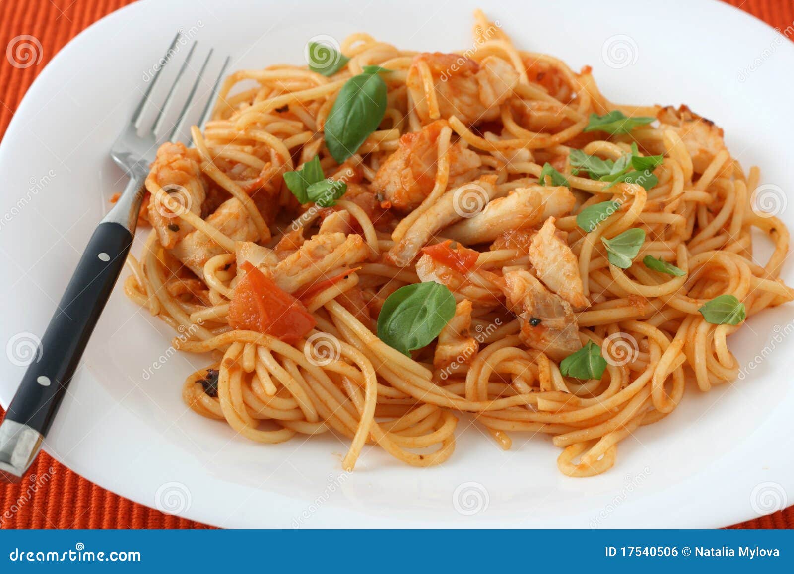 Spaghetti with fish stock photo. Image of tomato, spaghetti - 17540506