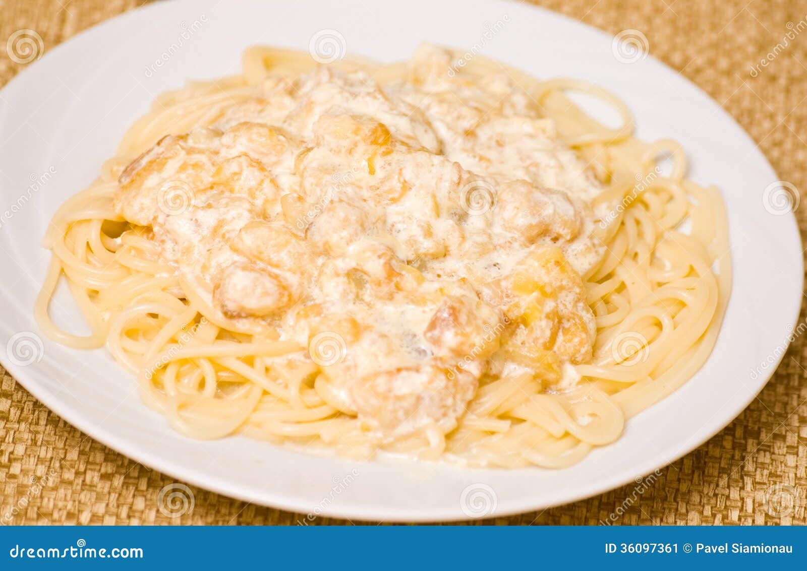 Spaghetti with Fish and Cream Sauce Stock Image - Image of closeup ...