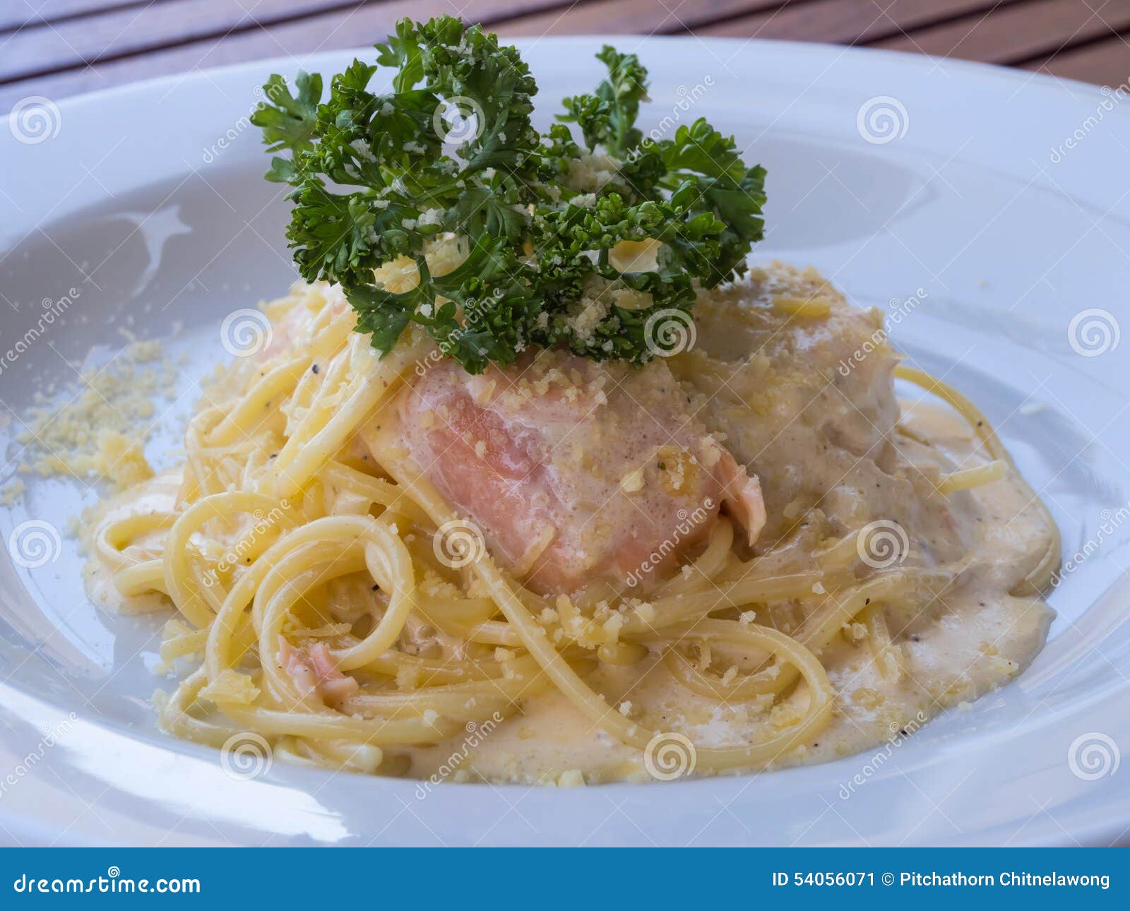 Spaghetti with Fish on White Dish Stock Image - Image of hungry, food ...