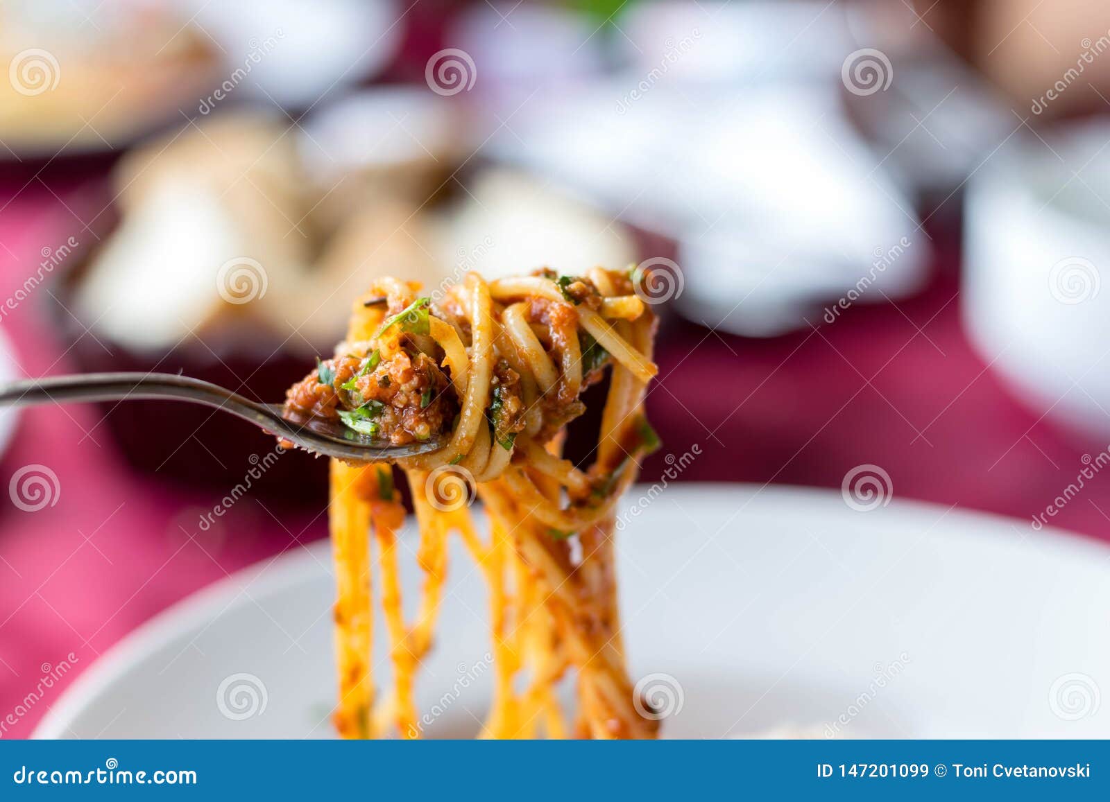 Spaghetti on a fork stock image. Image of view, sauce - 147201099