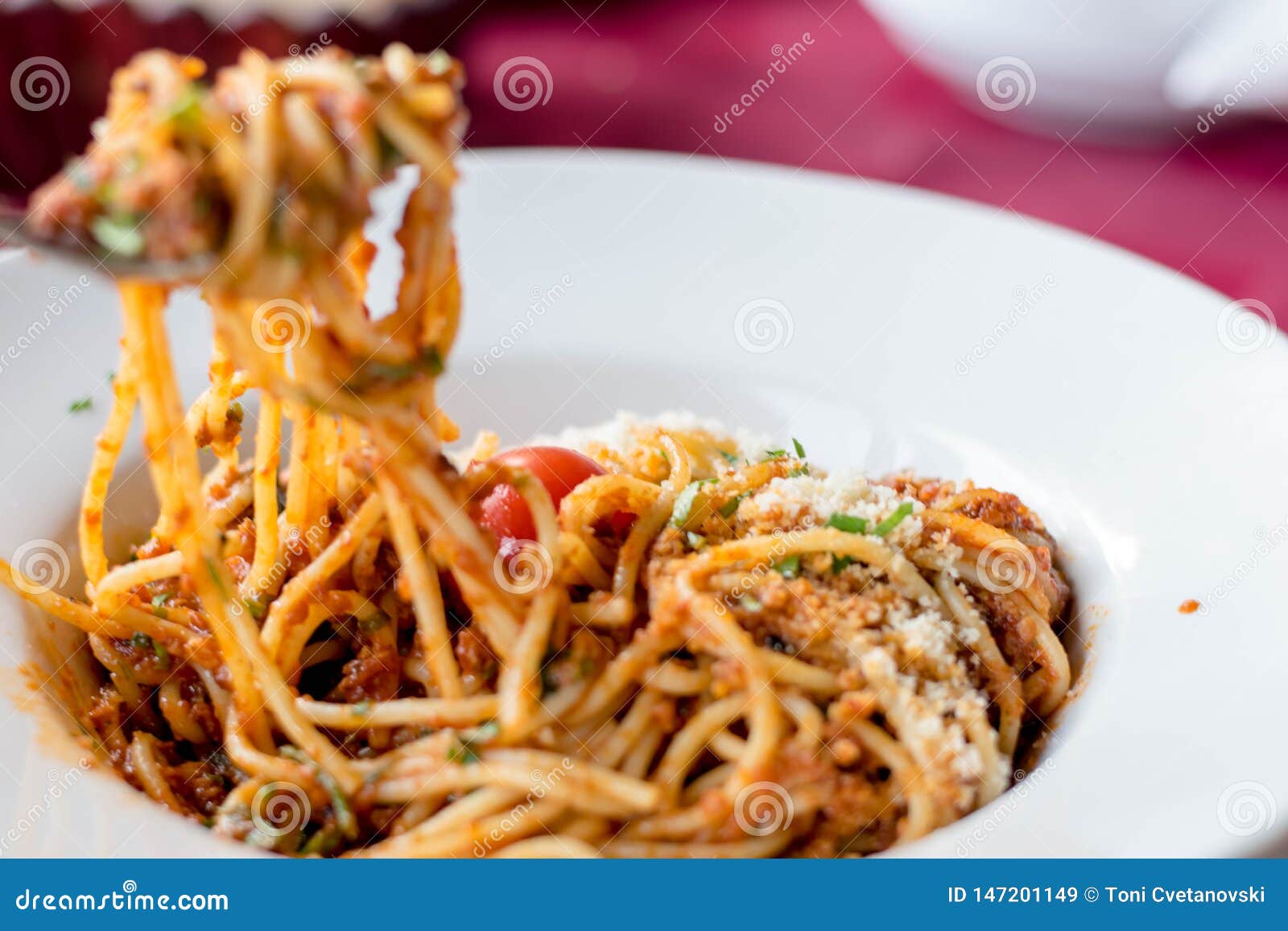 Spaghetti on a fork stock image. Image of close, horizontal - 147201149