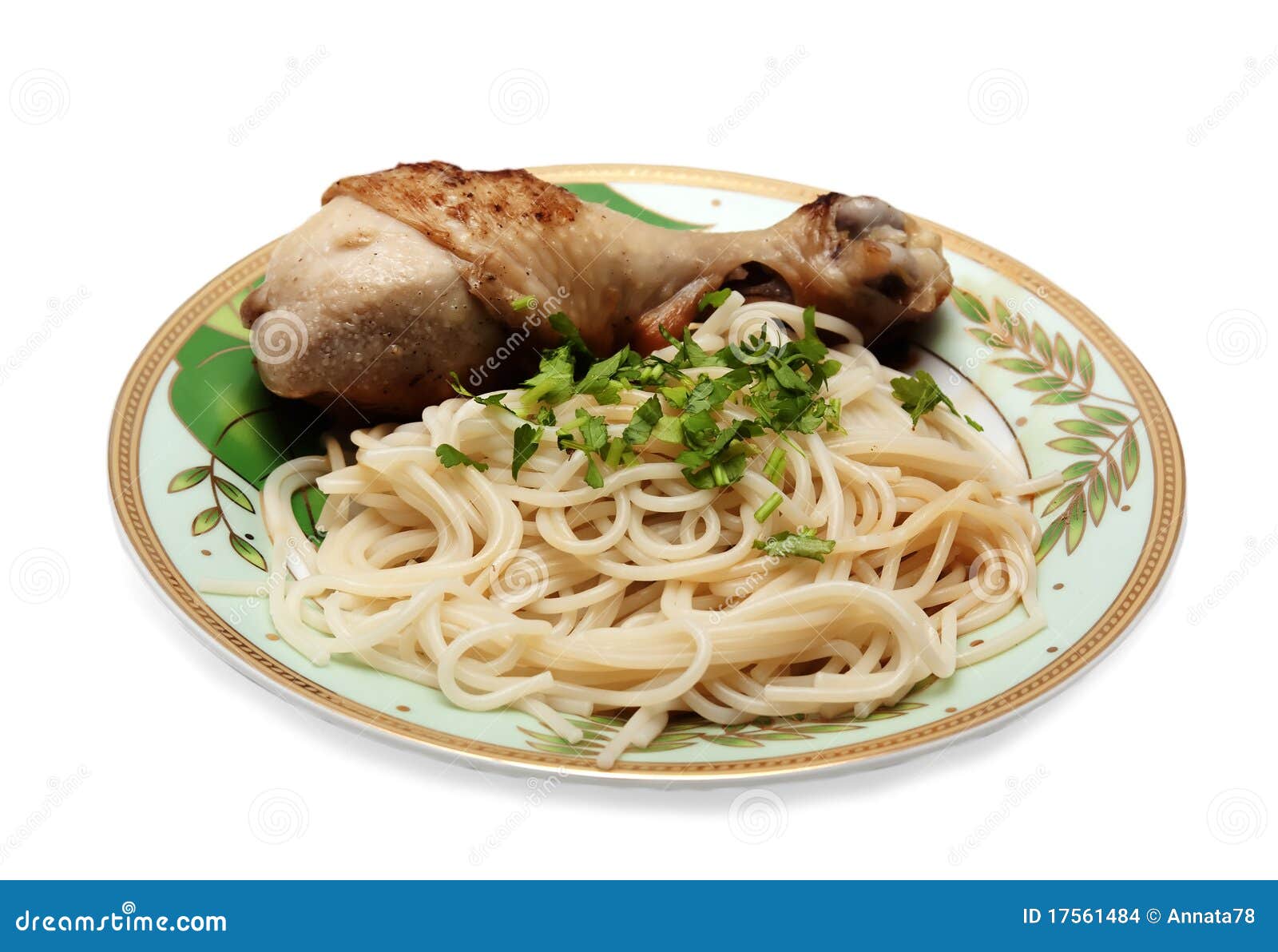 Spaghetti and Fried Chicken Stock Photo - Image of delicious, parsley ...