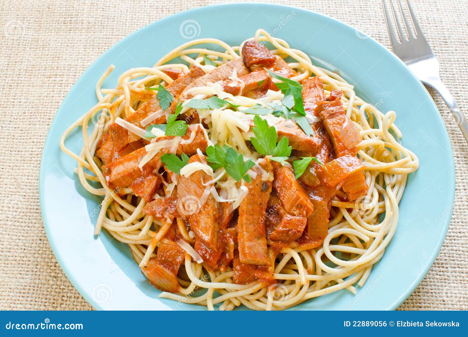 Spaghetti with ham stock photo. Image of tomato, spaghetti - 22889056