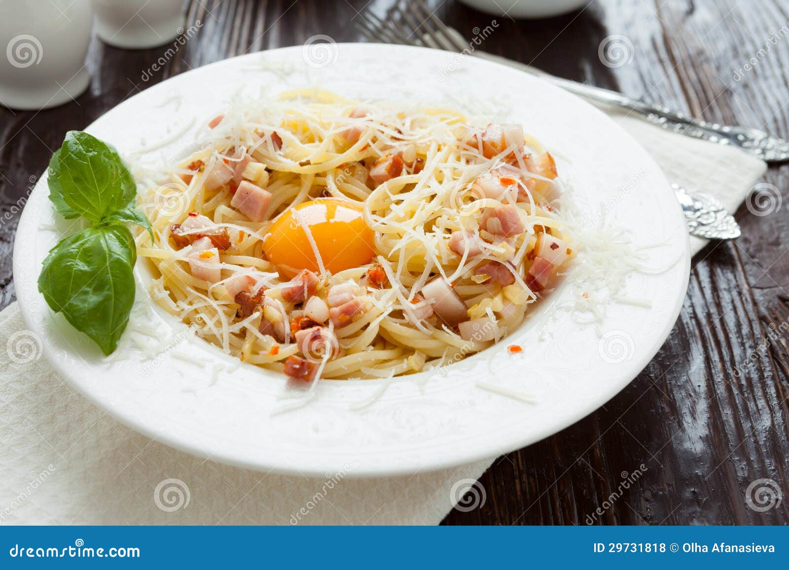 Spaghetti with Ham and Parmesan Stock Photo - Image of pork, gourmet ...