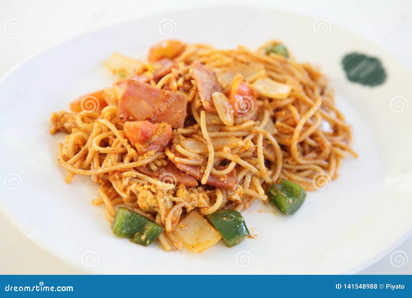 Spaghetti with Ham and Tomato Sauce Stock Photo - Image of bowl ...
