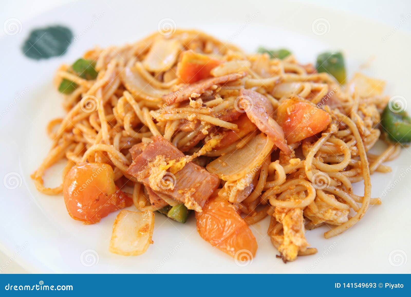 Spaghetti with Ham and Tomato Sauce Stock Image - Image of diet ...