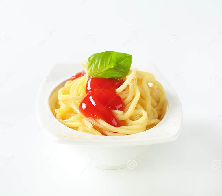 Spaghetti with ketchup stock photo. Image of culinary - 68847434