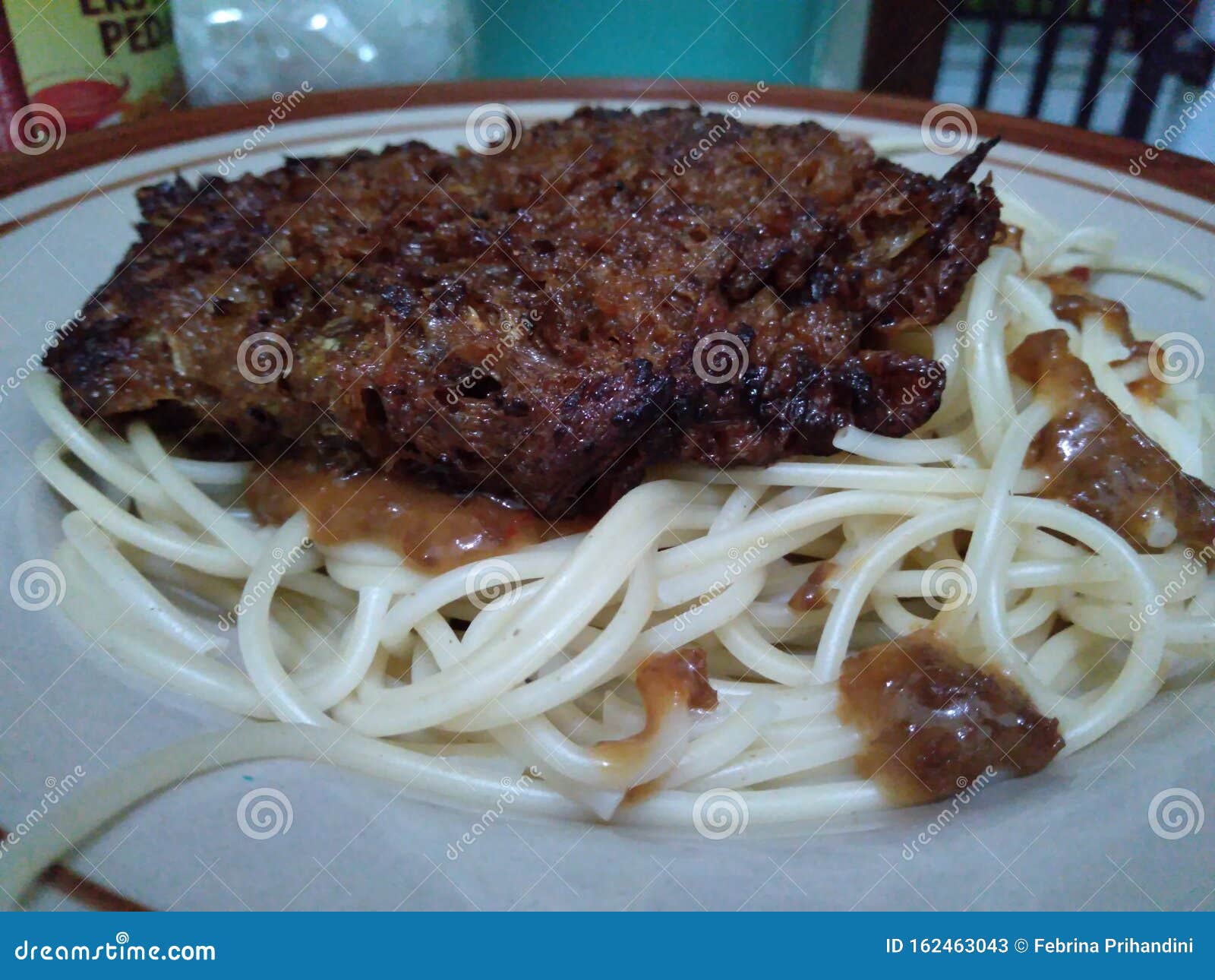 Spaghetti with Large Meat on it Stock Image - Image of green, meatball ...