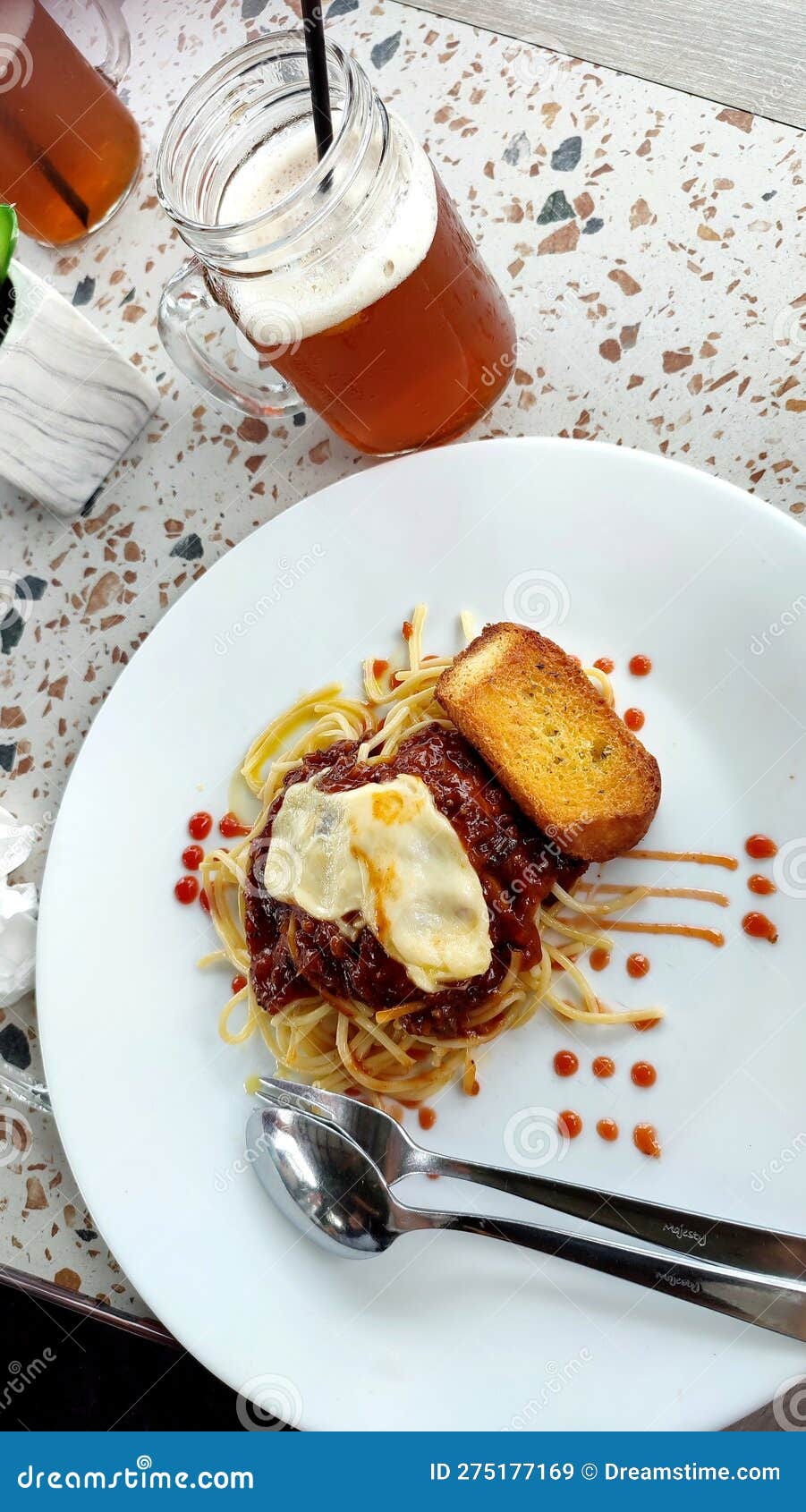 Spaghetti and lemon tea stock image. Image of delicious - 275177169