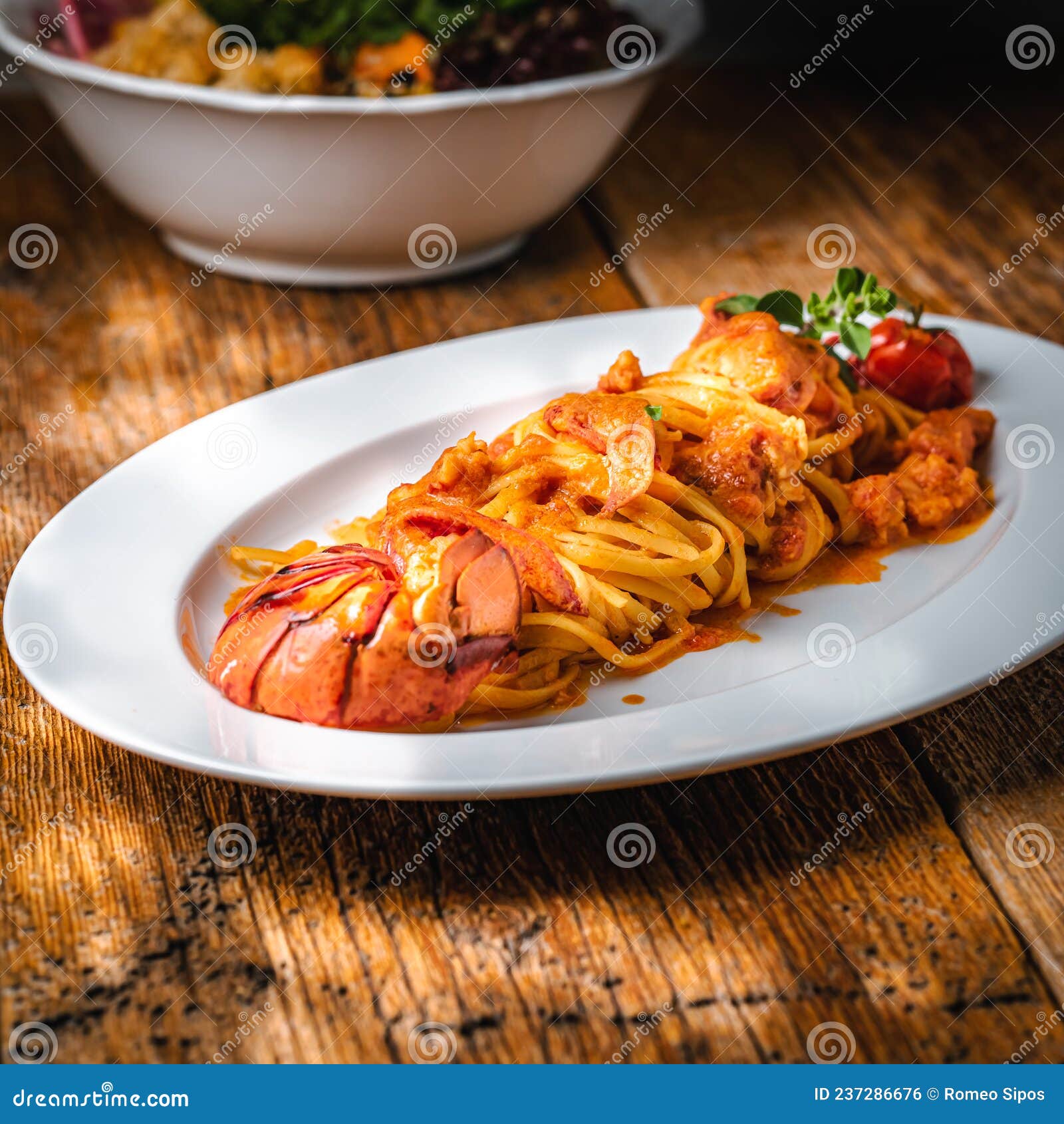 Spaghetti with Lobsters Launch Restorant Stock Photo - Image of ...