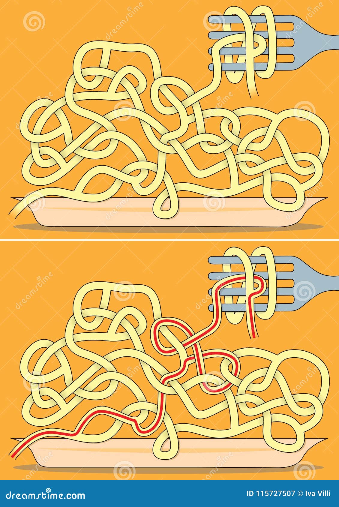 Spaghetti Labyrinth Vector Maze Game Puzzle With Solution In Hidden ...