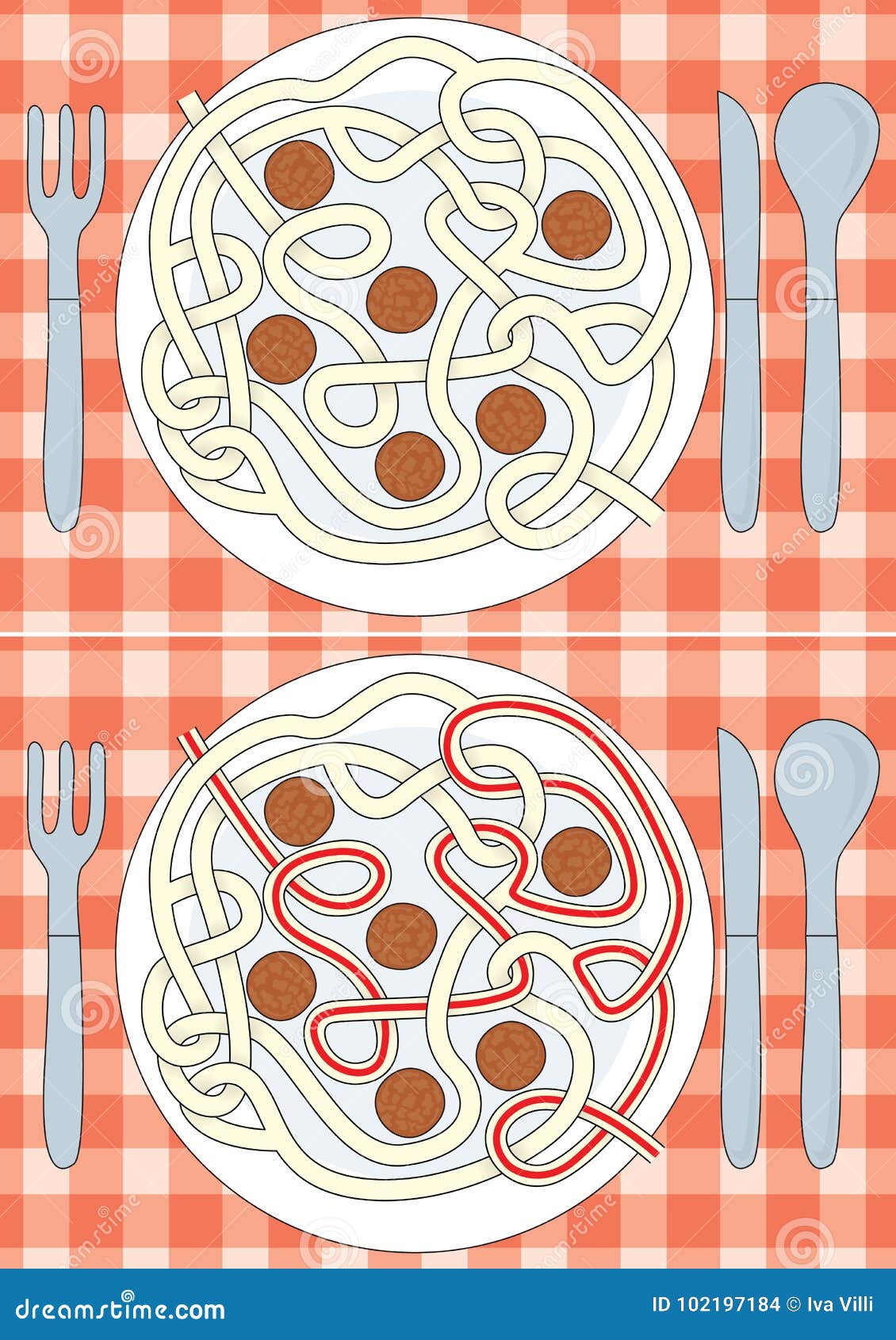 Spaghetti Labyrinth Vector Maze Game Puzzle With Solution In Hidden ...