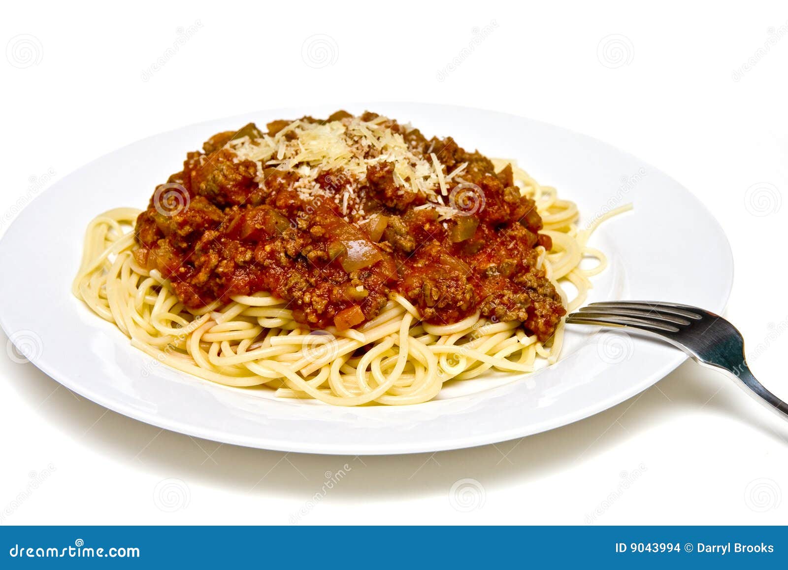 Spaghetti with Meat Sauce on White Plate with Fork Stock Photo - Image ...