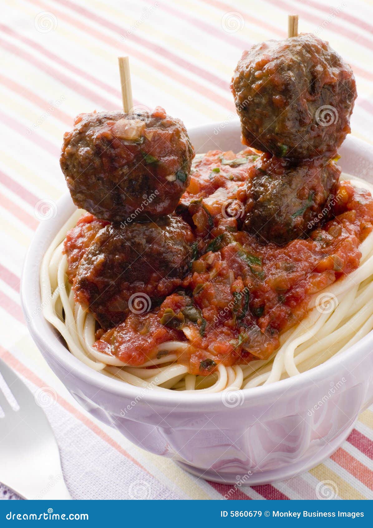 Spaghetti with Meatball Sticks Stock Image - Image of meatballs, garlic ...