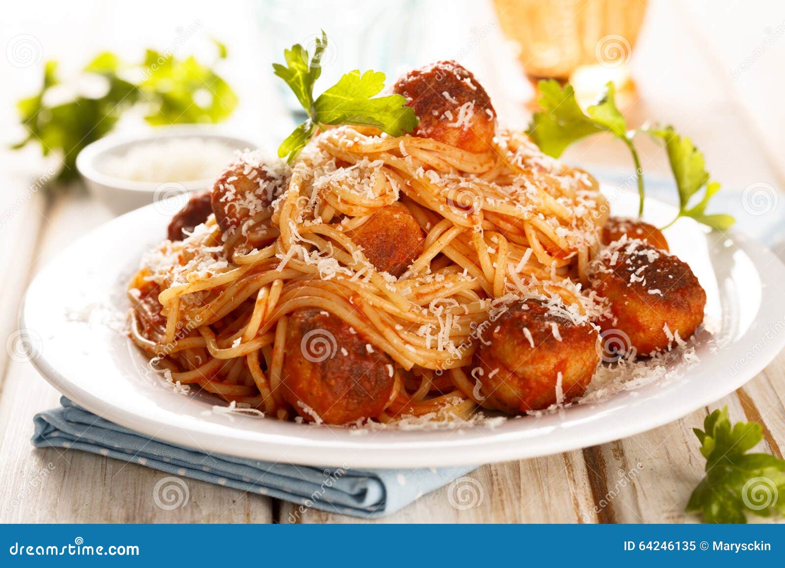 Spaghetti with meatballs stock image. Image of table - 64246135