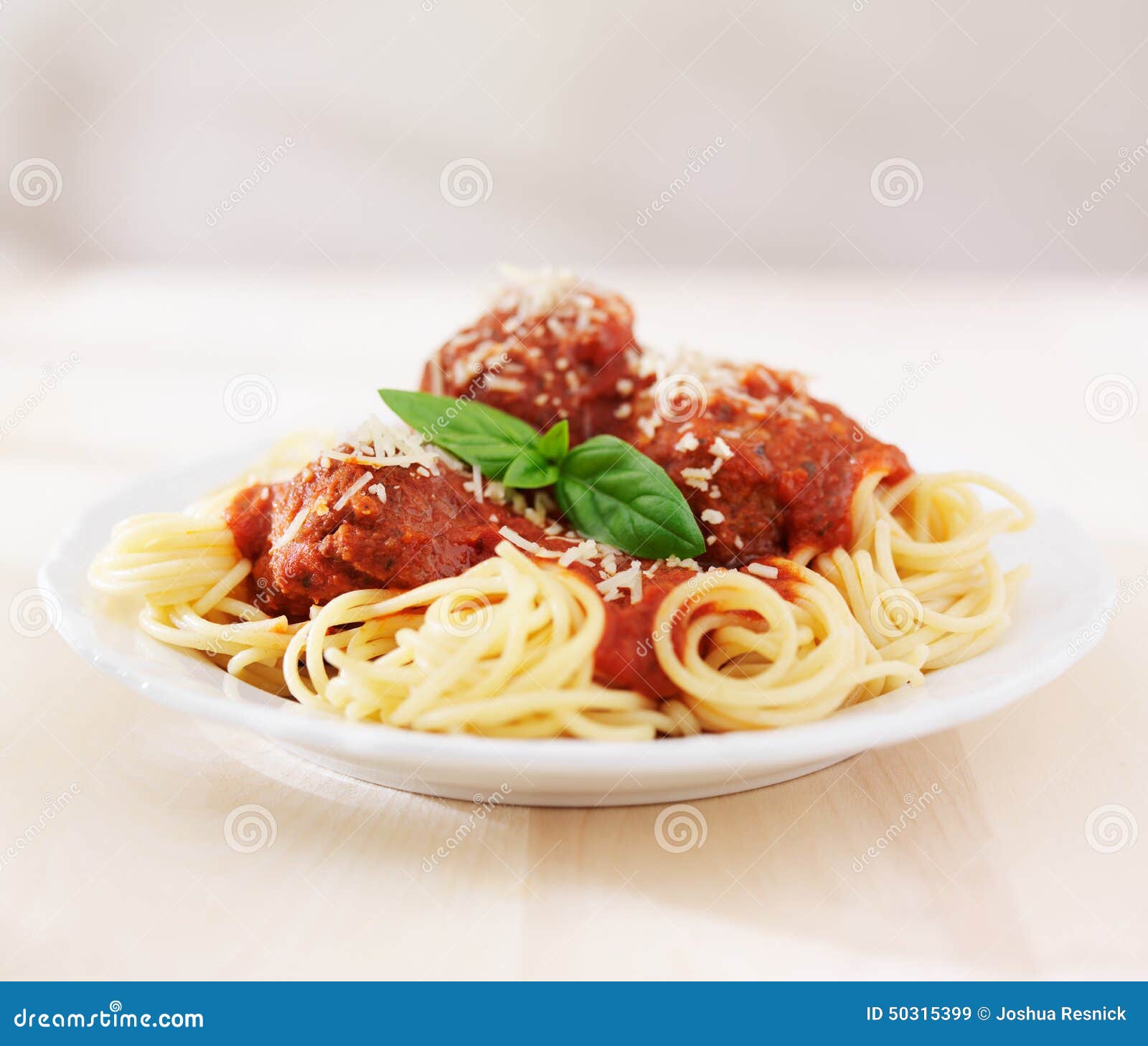 Spaghetti and Meatballs on Empty Table Stock Image - Image of sauce ...
