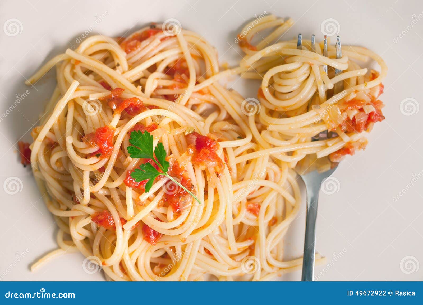 Spaghetti Milanese with Fork on Plate Stock Photo - Image of parsley ...