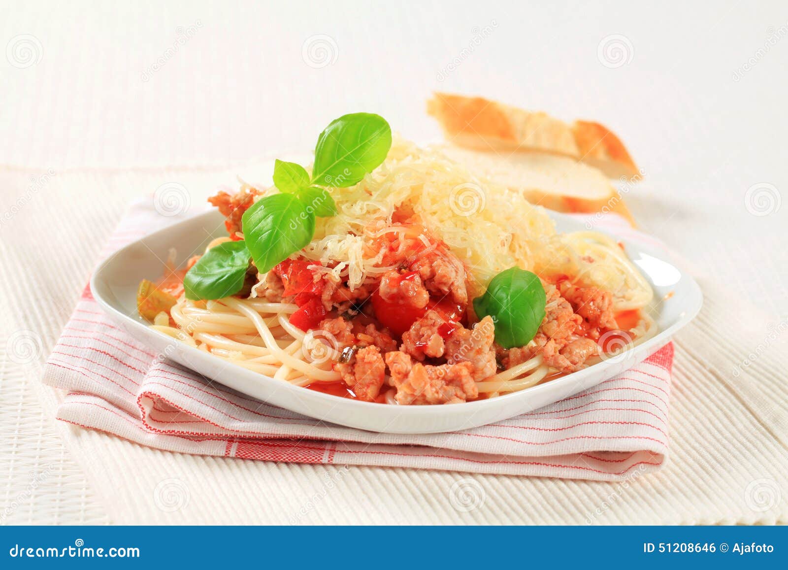Spaghetti with Minced Meat and Cheese Stock Photo - Image of ground ...
