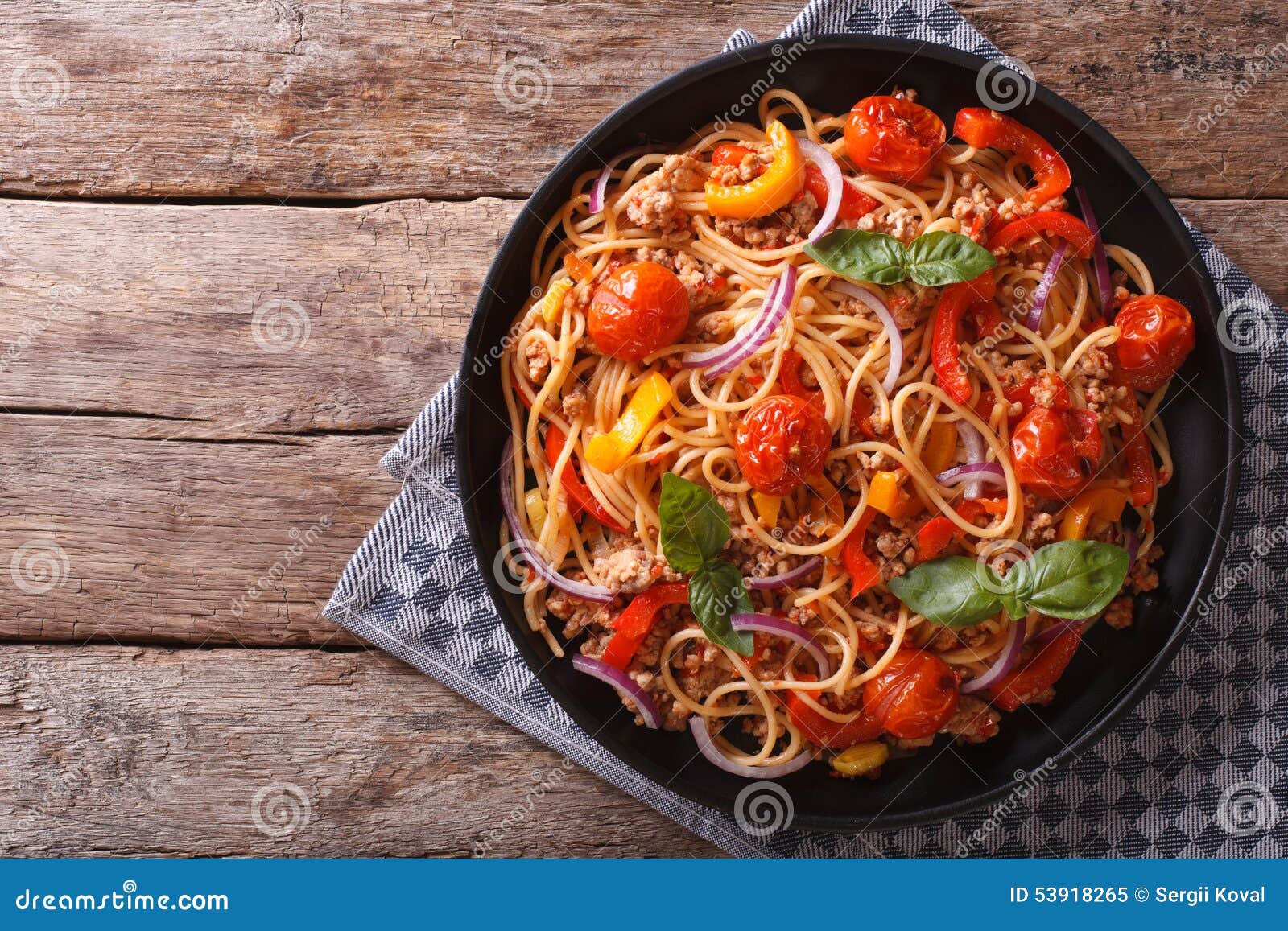 Spaghetti with Minced and Vegetables. Horizontal Top View Stock Image ...