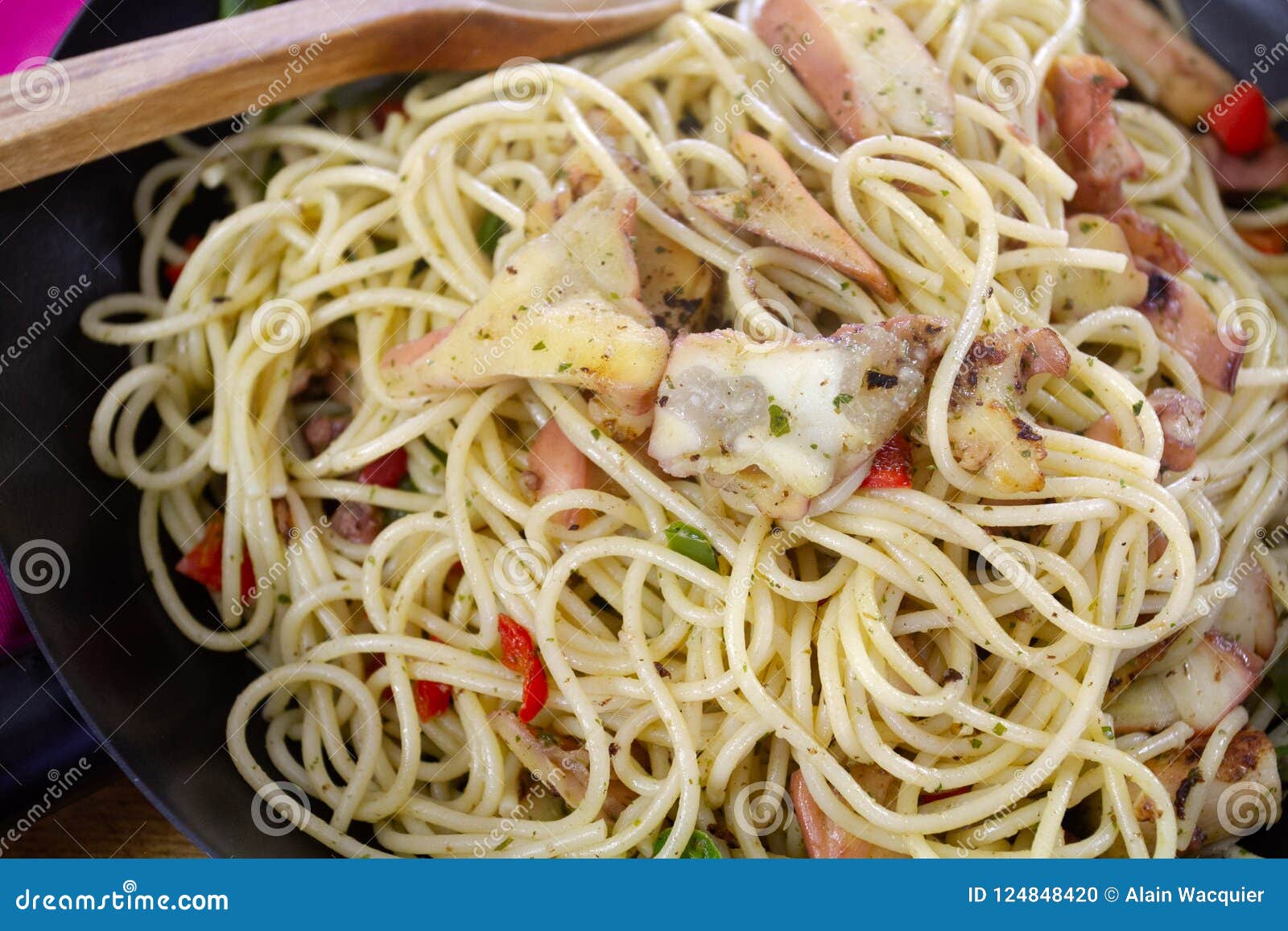 Spaghetti with Octopus Vegetables Stock Photo - Image of greek ...