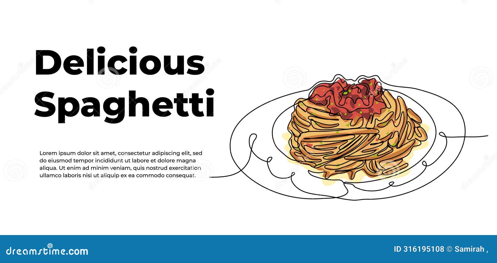 Spaghetti One Continuous Line Design. Restaurant Food Menu Design ...