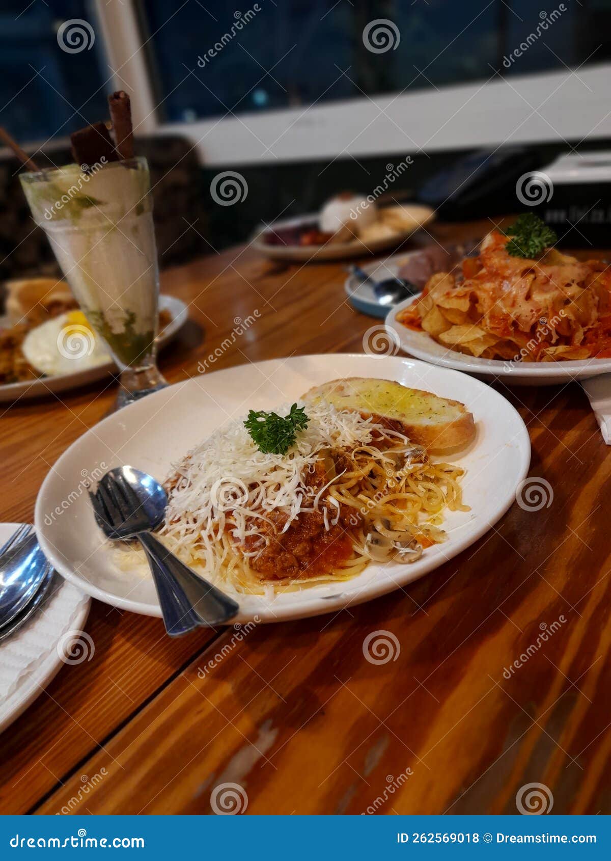 Spaghetti and other menus stock photo. Image of breakfast - 262569018