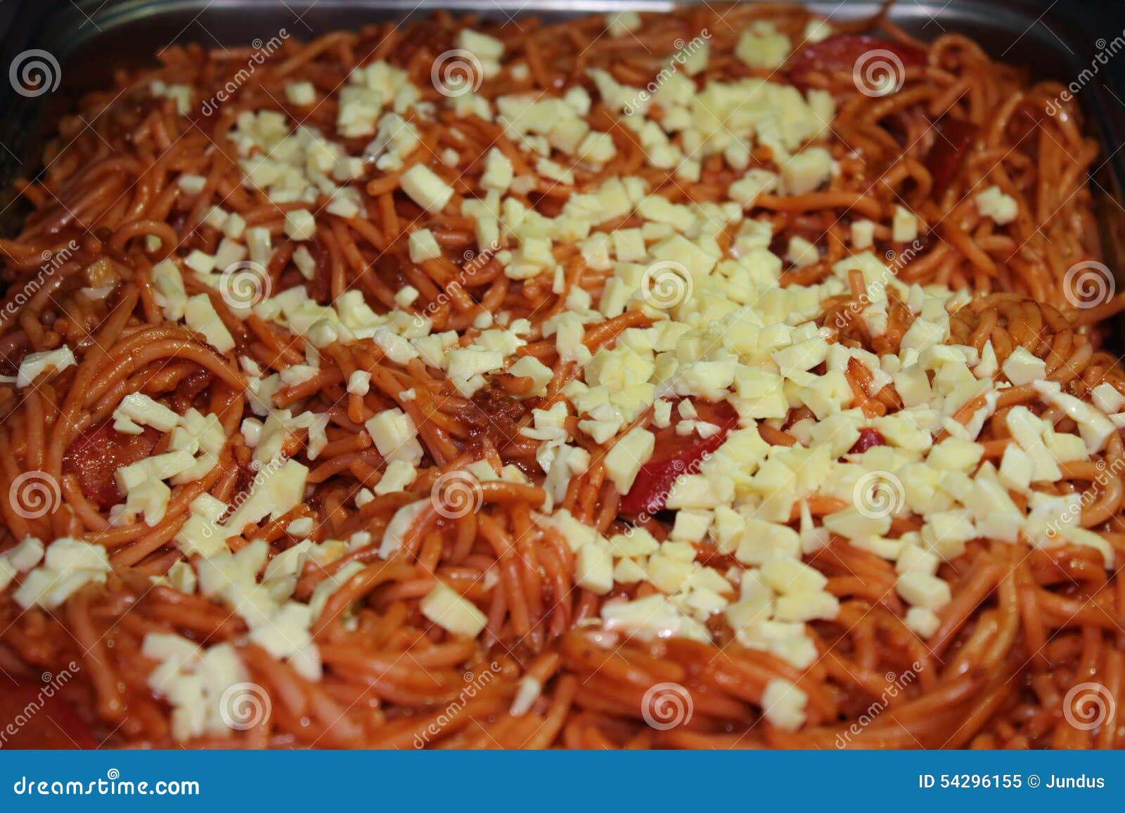 Spaghetti on pan. stock image. Image of sausage, cheese - 54296155