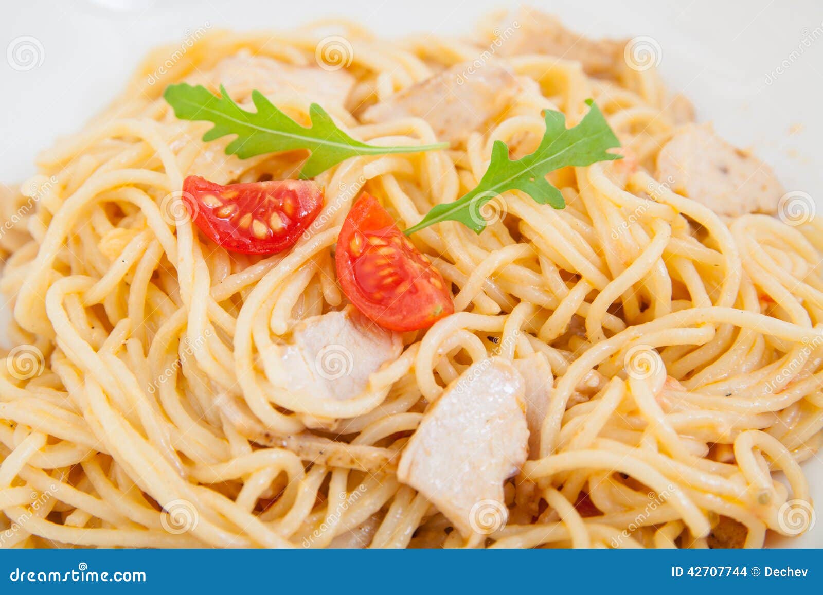 Spaghetti (pasta) with Chicken Fillet Stock Photo - Image of bolognese ...