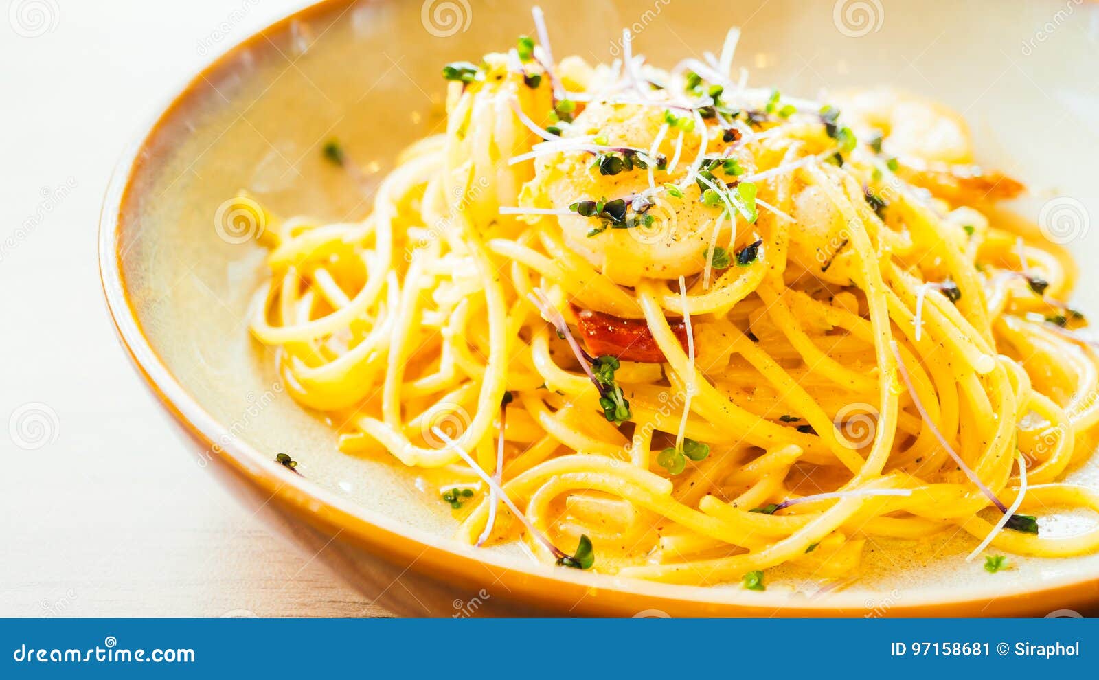 Spaghetti and Pasta with Prawn and Sauce Stock Image - Image of white ...