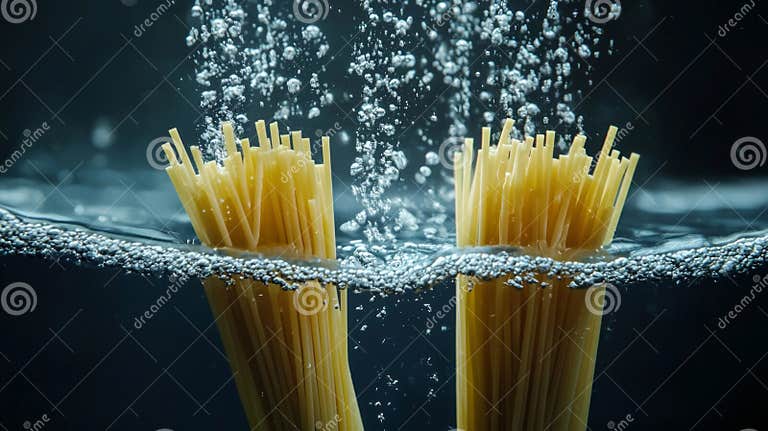 Spaghetti Pasta Strands Float Separately Water Surrounded Dynamic ...