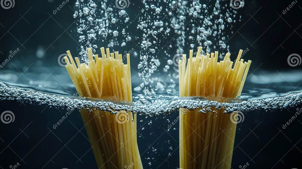Spaghetti Pasta Strands Float Separately Water Surrounded Dynamic ...