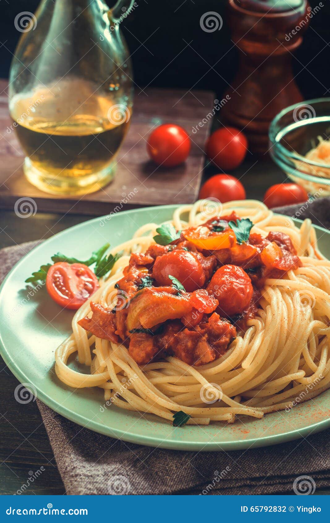 Spaghetti pasta on table stock photo. Image of gourmet - 65792832