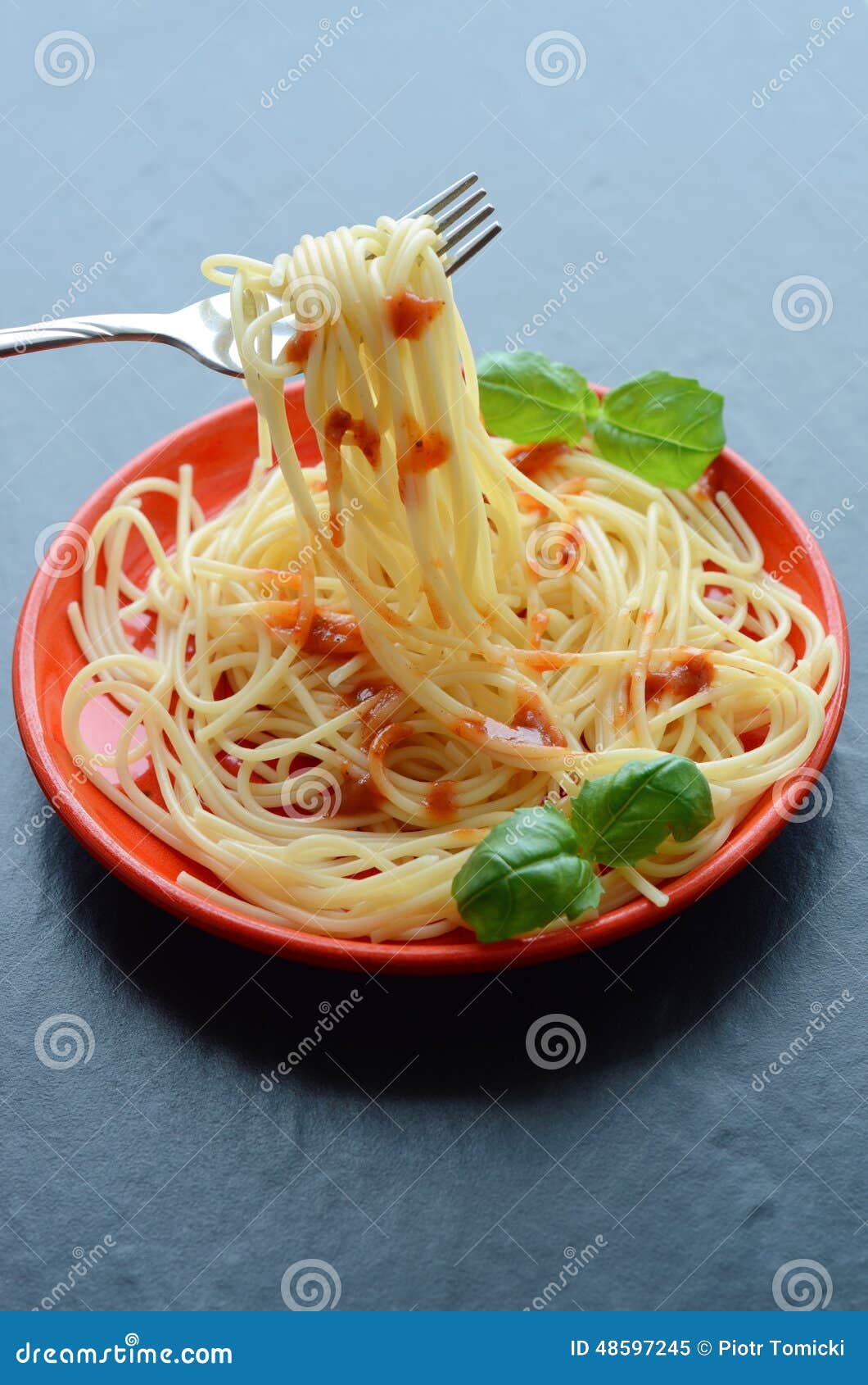 Spaghetti Pasta with Tomato Sauce and Garnish Stock Image - Image of ...