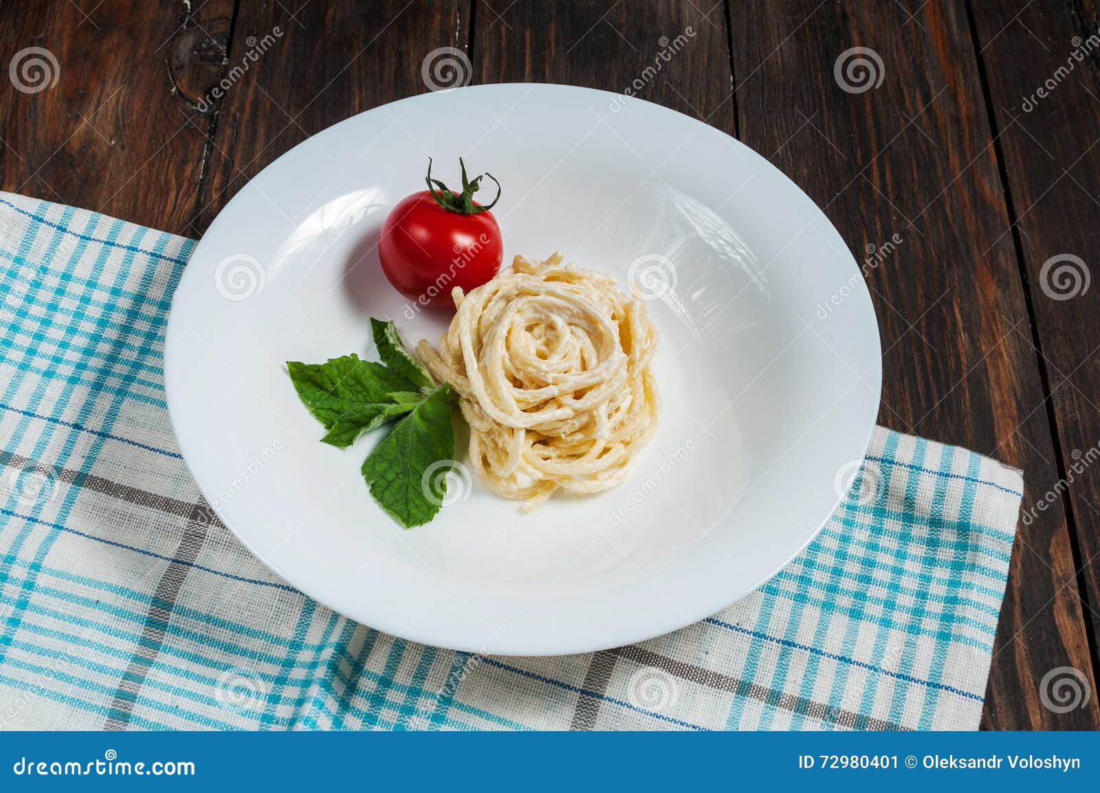 Spaghetti Pasta with Tomatoes on Wooden Table. Stock Image - Image of ...